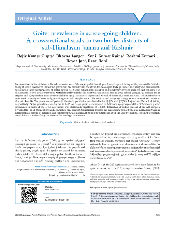 (PDF) Goiter prevalence in school-going children: A cross-sectional ...