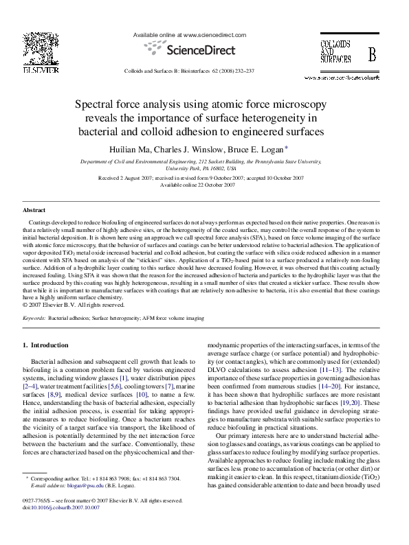 Pdf Spectral Force Analysis Using Atomic Force Microscopy Reveals The Importance Of Surface