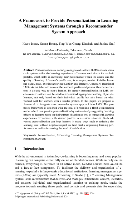 (PDF) A Framework to Provide Personalization in Learning Management Systems through a ...