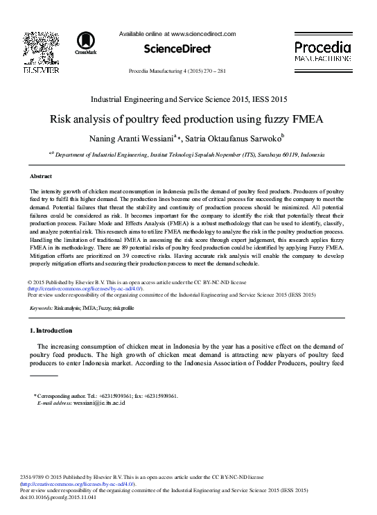 (PDF) Risk Analysis of Poultry Feed Production Using Fuzzy FMEA