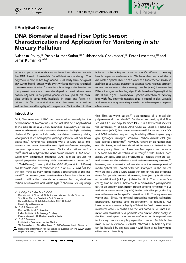 (PDF) DNA Biomaterial Based Fiber Optic Sensor: Characterization and ...