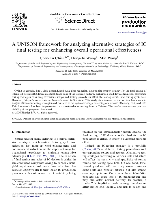 (PDF) A UNISON framework for analyzing alternative strategies of IC ...