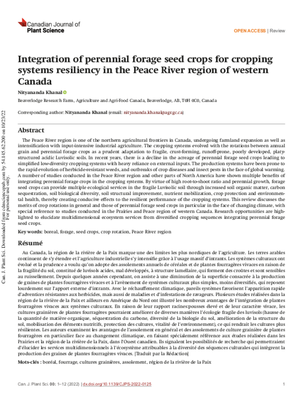 (PDF) Integration of perennial forage seed crops for cropping systems ...