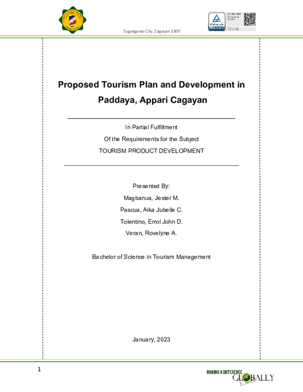 (PDF) Proposed Tourism Plan and Development in Tourism