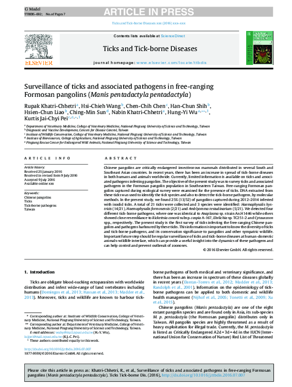 (PDF) Surveillance of ticks and associated pathogens in free-ranging ...