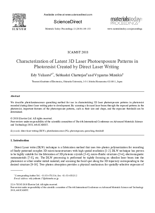 (PDF) Characterization of Latent 3D Laser Photoexposure Patterns in ...