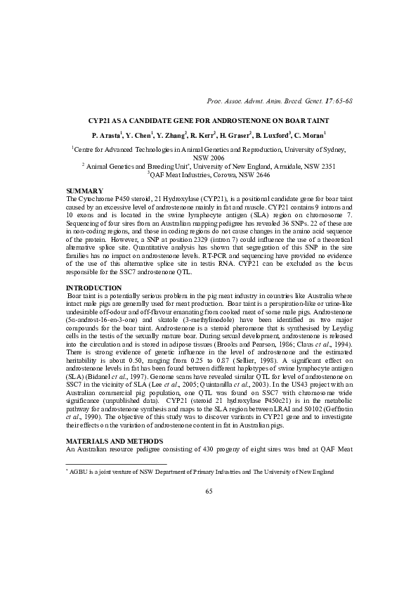 (PDF) CYP21 as a candidate gene for androstenone on boar taint ...