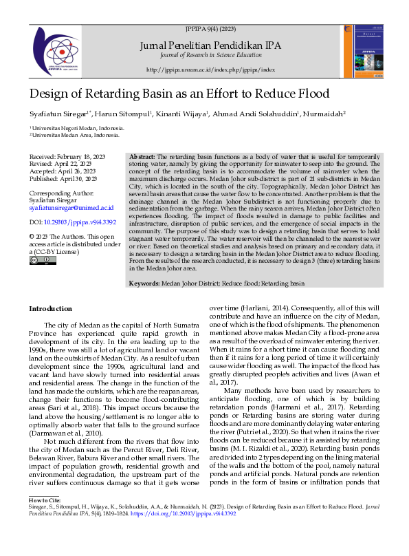 (PDF) Design of Retarding Basin as an Effort to Reduce Flood