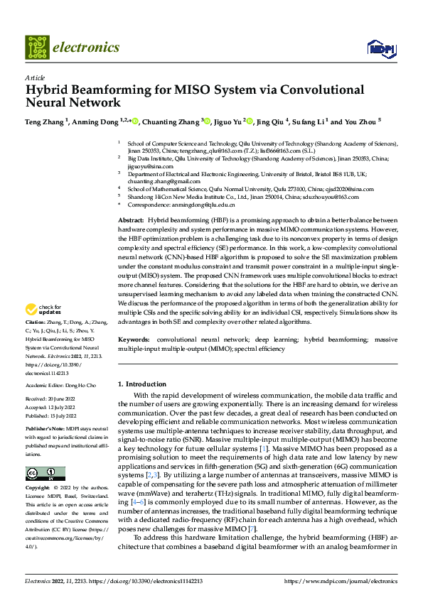 (PDF) Hybrid Beamforming for MISO System via Convolutional Neural Network