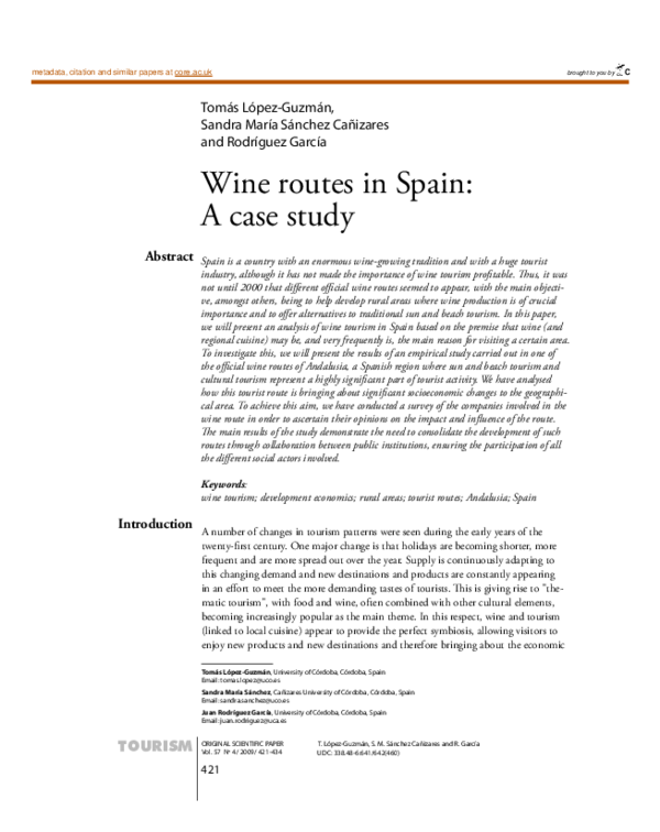 (PDF) Wine routes in Spain: A case study