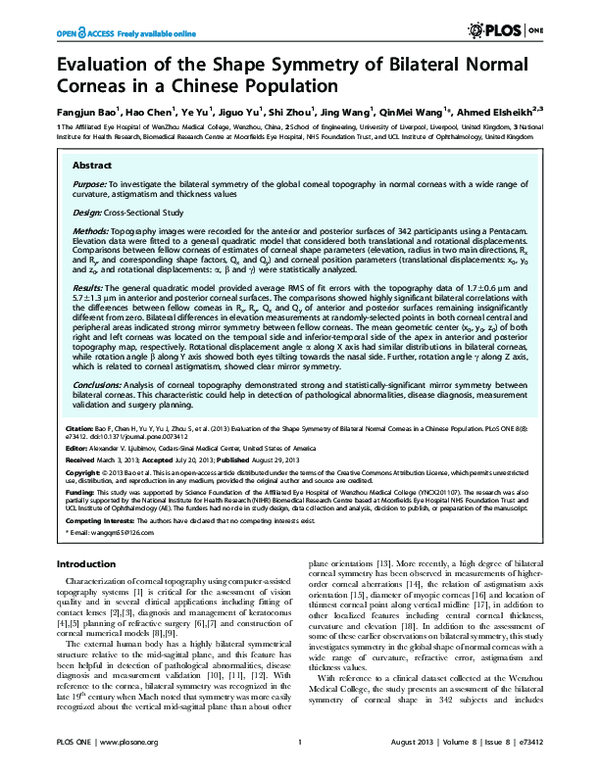 (PDF) Evaluation of the Shape Symmetry of Bilateral Normal Corneas in a ...