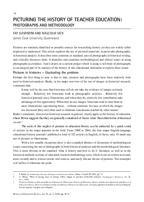(PDF) Picturing the history of teacher education: photographs and ...