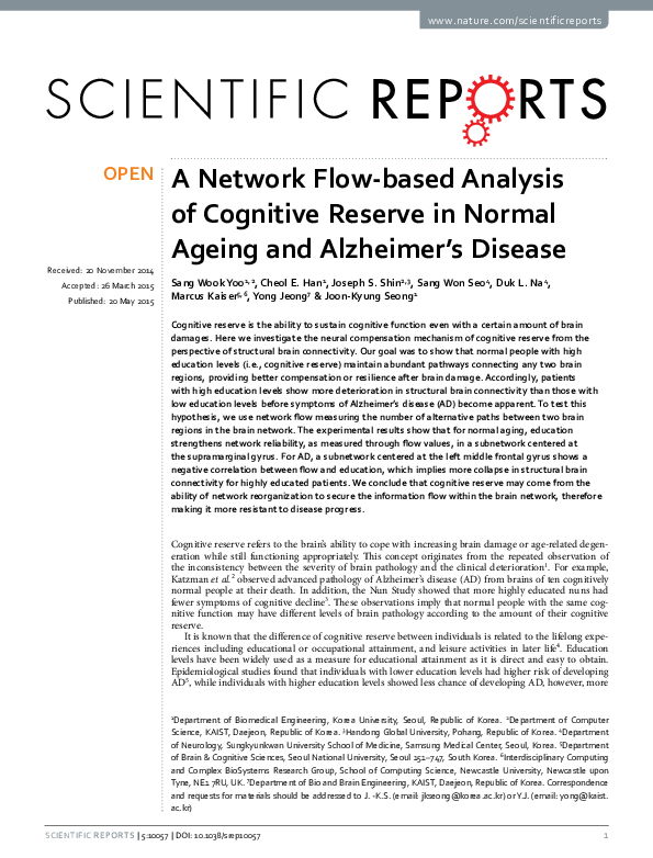 (PDF) A Network Flow-based Analysis of Cognitive Reserve in Normal ...