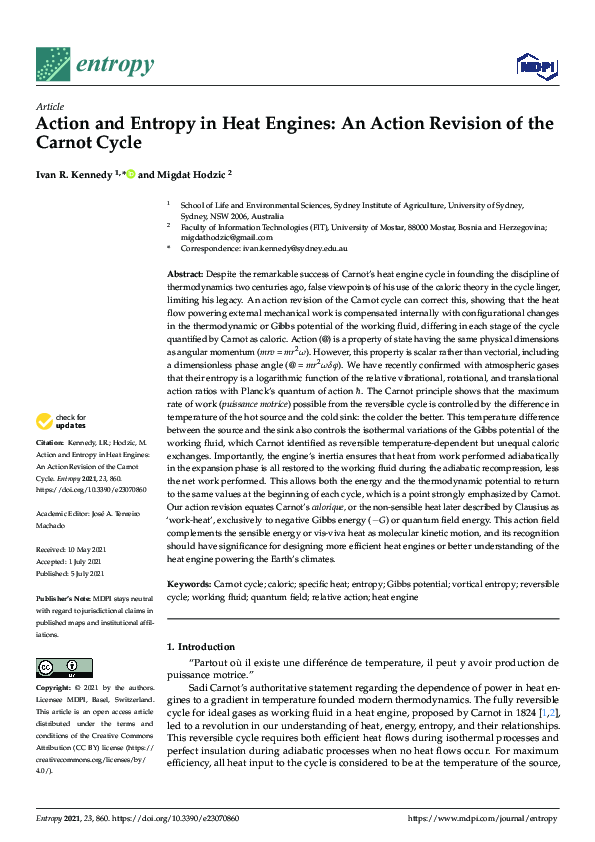 (PDF) Action and Entropy in Heat Engines: An Action Revision of the ...