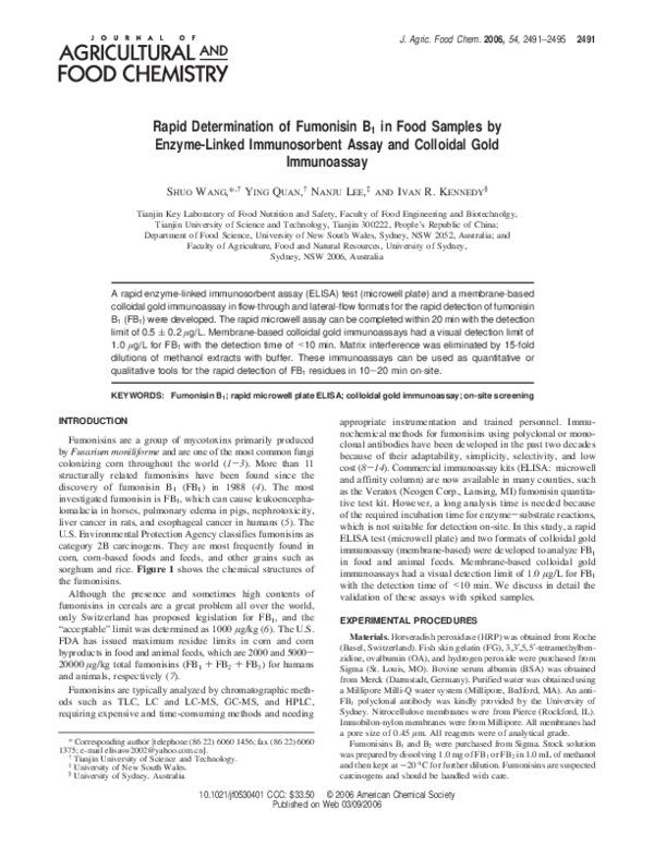 (PDF) Rapid Determination of Fumonisin B1 in Food Samples by Enzyme ...