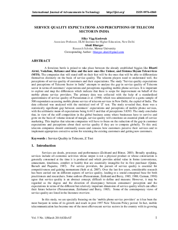 (PDF) Service Quality Expectations and Perceptions of Telecom Sector in ...