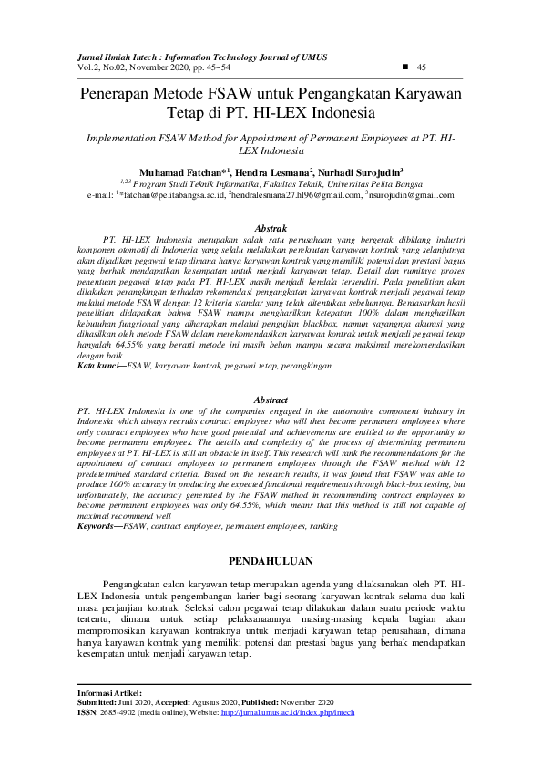 (PDF) Penerapan Metode FSAW untuk Pengangkatan Karyawan Tetap di PT. HI ...
