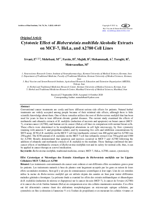 (PDF) Cytotoxic Effect of Biebersteinia multifida Alcoholic Extracts on ...