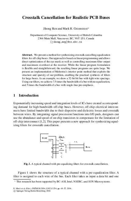 (PDF) Crosstalk Cancellation for Realistic PCB Buses | Mark Greenstreet - Academia.edu