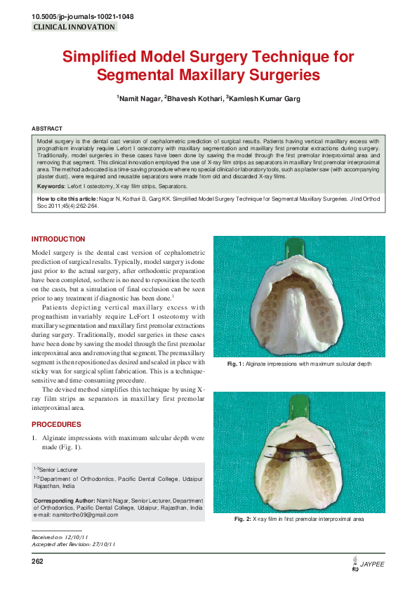 (PDF) Simplified Model Surgery Technique for Segmental Maxillary ...