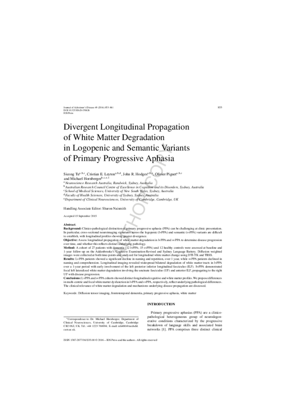 (PDF) Divergent Longitudinal Propagation of White Matter Degradation in ...