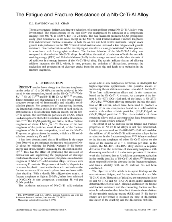 (PDF) The fatigue and fracture resistance of a Nb-Cr-Ti-Al alloy