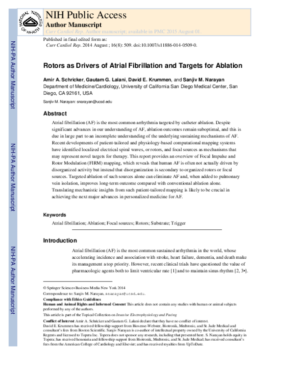 (PDF) Rotors as Drivers of Atrial Fibrillation and Targets for Ablation