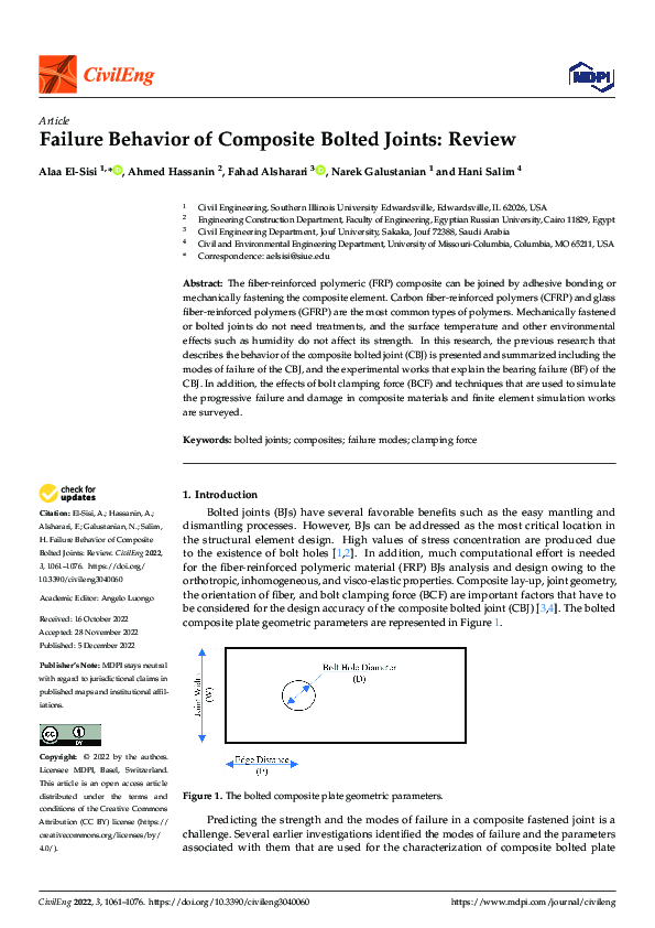 (PDF) Failure Behavior of Composite Bolted Joints: Review | Fahad Alsharari - Academia.edu