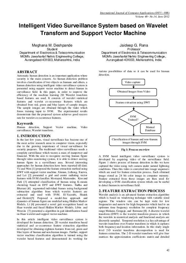 Pdf Intelligent Video Surveillance System Based On Wavelet Transform And Support Vector