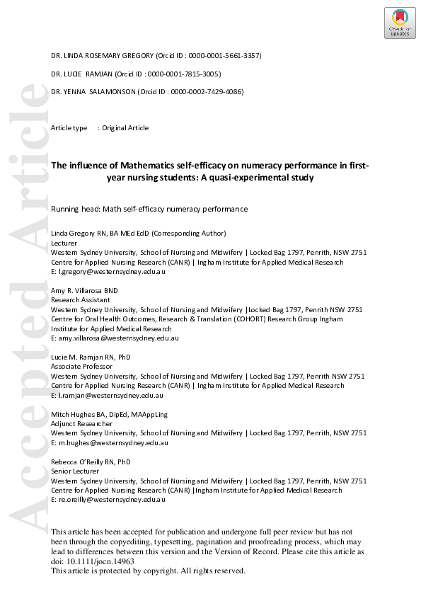 (PDF) The influence of mathematics self‐efficacy on numeracy ...
