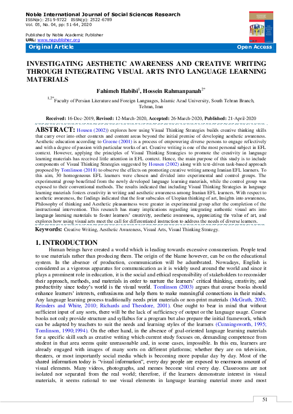 (PDF) Investigating Aesthetic Awareness and Creative Writing Through ...