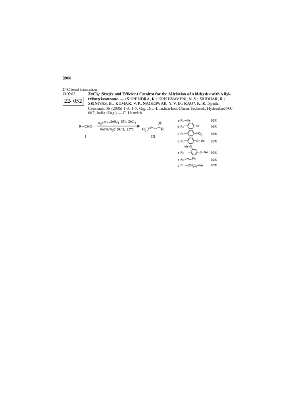 (PDF) ZnCl 2 : Simple and Efficient Catalyst for the Allylation of Aldehydes With ...