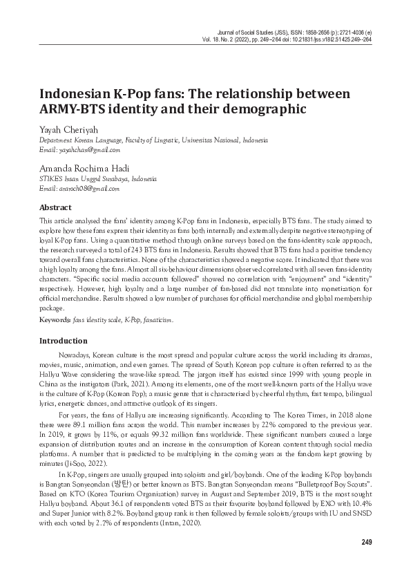 (PDF) Indonesian K-Pop fans: The relationship between ARMY-BTS identity ...
