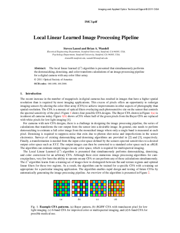 (PDF) Local Linear Learned Image Processing Pipeline