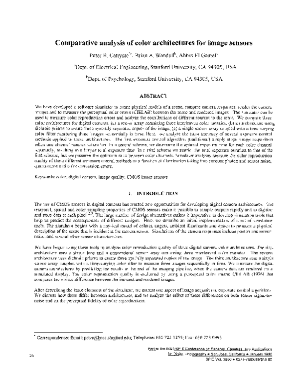 (PDF) Comparative analysis of color architectures for image sensors | Brian Wandell - Academia.edu