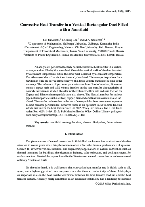 (PDF) Convective Heat Transfer in a Vertical Rectangular Duct Filled with a Nanofluid