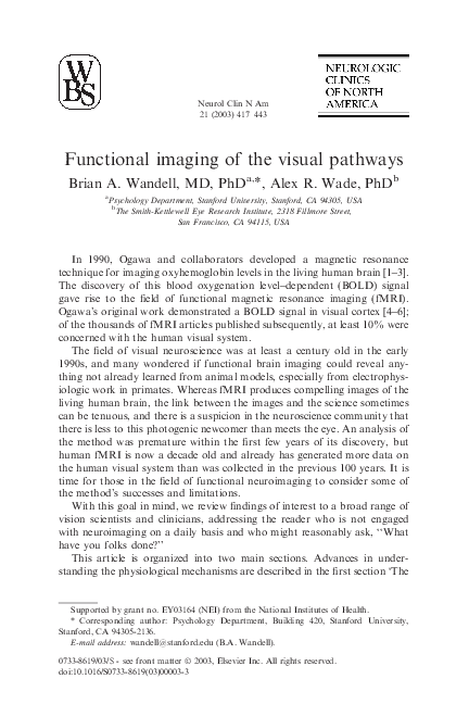(PDF) Functional imaging of the visual pathways | Brian Wandell - Academia.edu