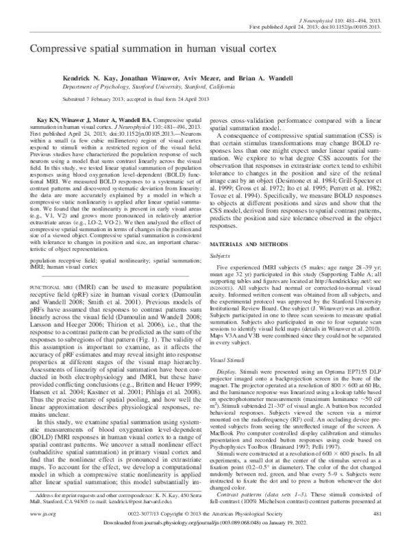 (PDF) Compressive spatial summation in human visual cortex | Brian Wandell - Academia.edu