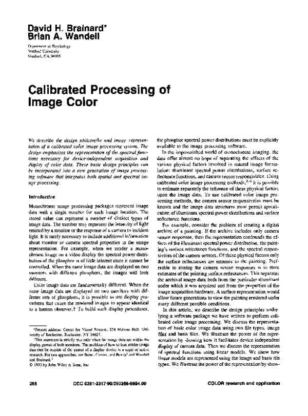 (PDF) Calibrated processing of image color