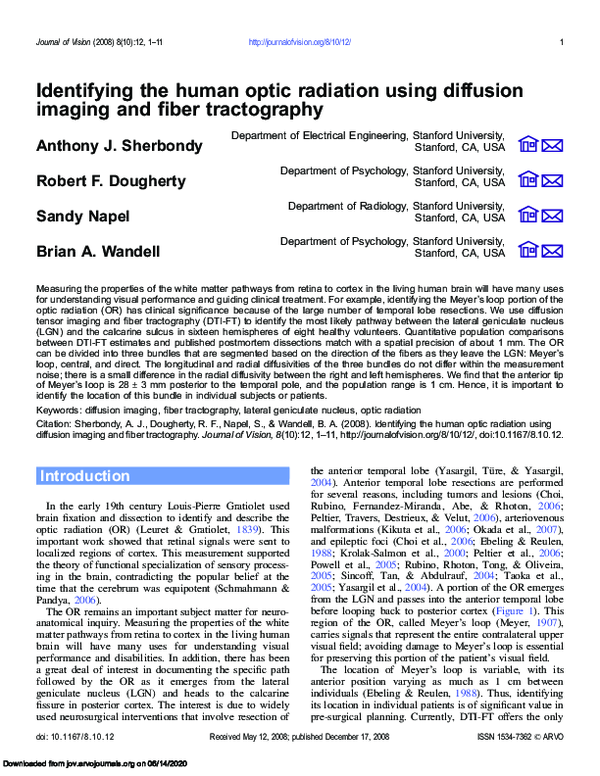 (PDF) Identifying the human optic radiation using diffusion imaging and ...