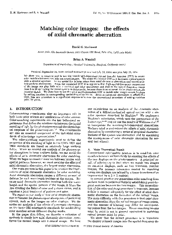 (PDF) Matching color images: the effects of axial chromatic aberration