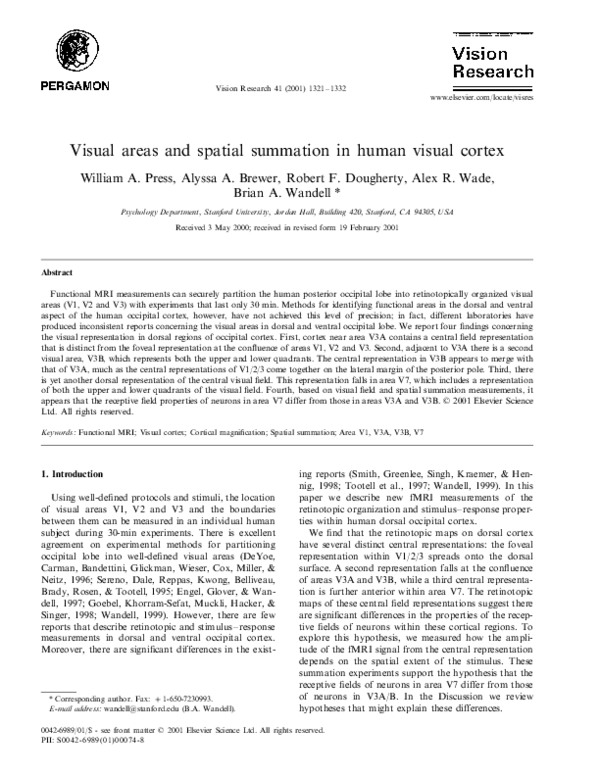 (PDF) Visual areas and spatial summation in human visual cortex