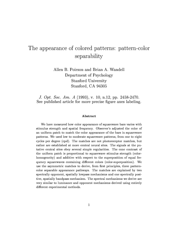 (PDF) Appearance of colored patterns: pattern–color separability
