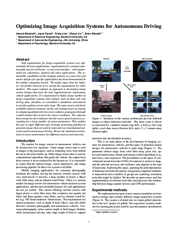 (PDF) Optimizing Image Acquisition Systems for Autonomous Driving | Brian Wandell - Academia.edu