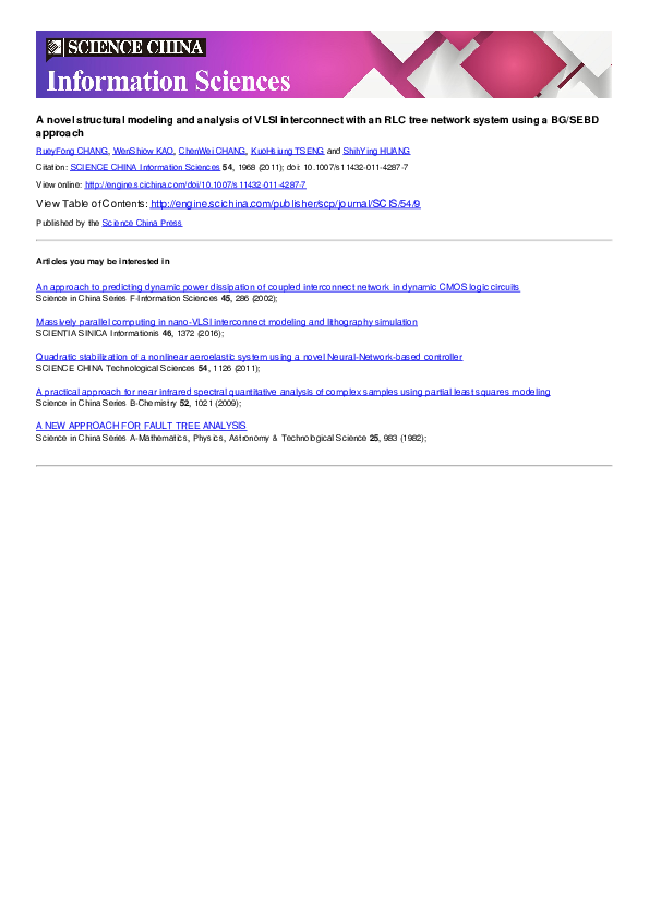 Pdf A Novel Structural Modeling And Analysis Of Vlsi Interconnect With An Rlc Tree Network