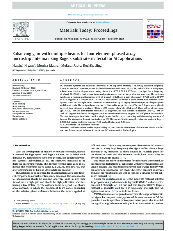 (PDF) Enhancing gain with multiple beams for four element phased array ...