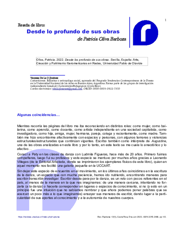 (PDF) Reseña de libro: Desde lo profundo de sus obras