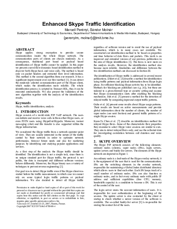 (PDF) Skype Traffic Identification