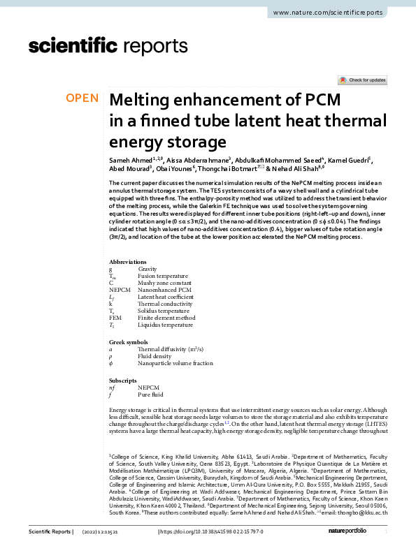 (PDF) Melting enhancement of PCM in a finned tube latent heat thermal ...