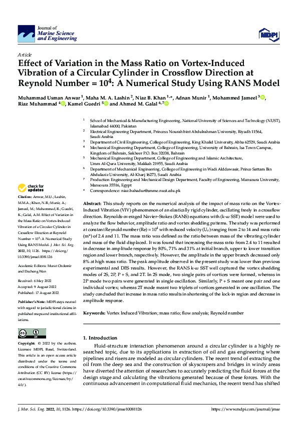 (PDF) Effect of Variation in the Mass Ratio on Vortex-Induced Vibration of a Circular Cylinder ...